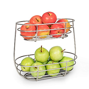 Spectrum Diversified Euro Arched Server Contemporary Stacked, 2-Tier Bowls for Modern Kitchen Counters, Sleek Fruit Basket Stand, Satin Nickel