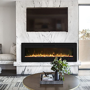 Cheerway 42 inch Electric Fireplace with Heater, Wall Mounted & Recessed Electric Fireplace Insert, Linear Wall Fireplace w/Thermostat, 13×13 Flame Color, Remote & Touch Control w/Timer, 750W/1500W