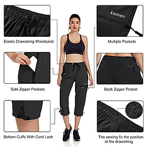 Ksmien Women's Lightweight Hiking Capri Pants Quick Dry Workout Cargo Capris Water Resistant UPF 50+ Zipped Pockets