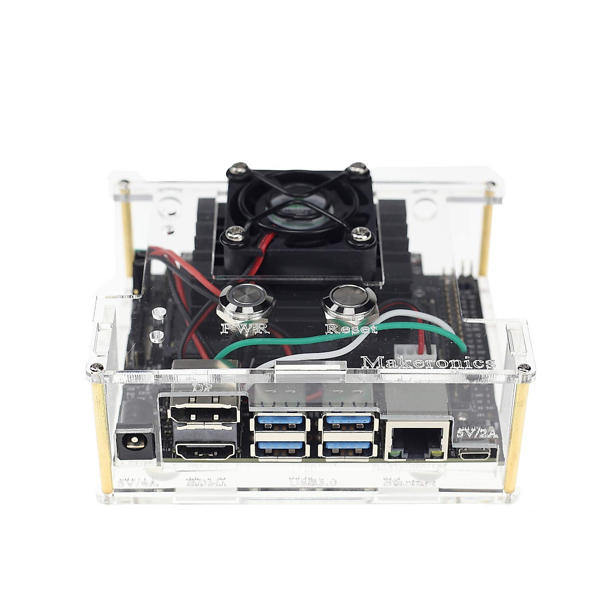 Makeronics Acrylic Case/Enclosure (Clear Transparent) for Jetson Nano with Camera Case for B01 and A02 | Power & Reset Control Switch | Cooling Fan | Assembly Instruction Included