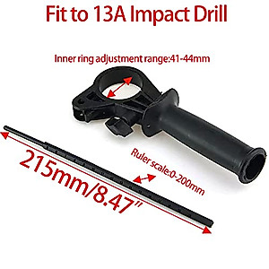 Still Awake 2Pcs Practical Universal Side Hammer Drill Handle and Rule Fits for Replacement Grinding Machine,Inner Ring Adjustment Range 41-44mm,With 0-200mm Scale Depth Ruler for 13A Impact Drill