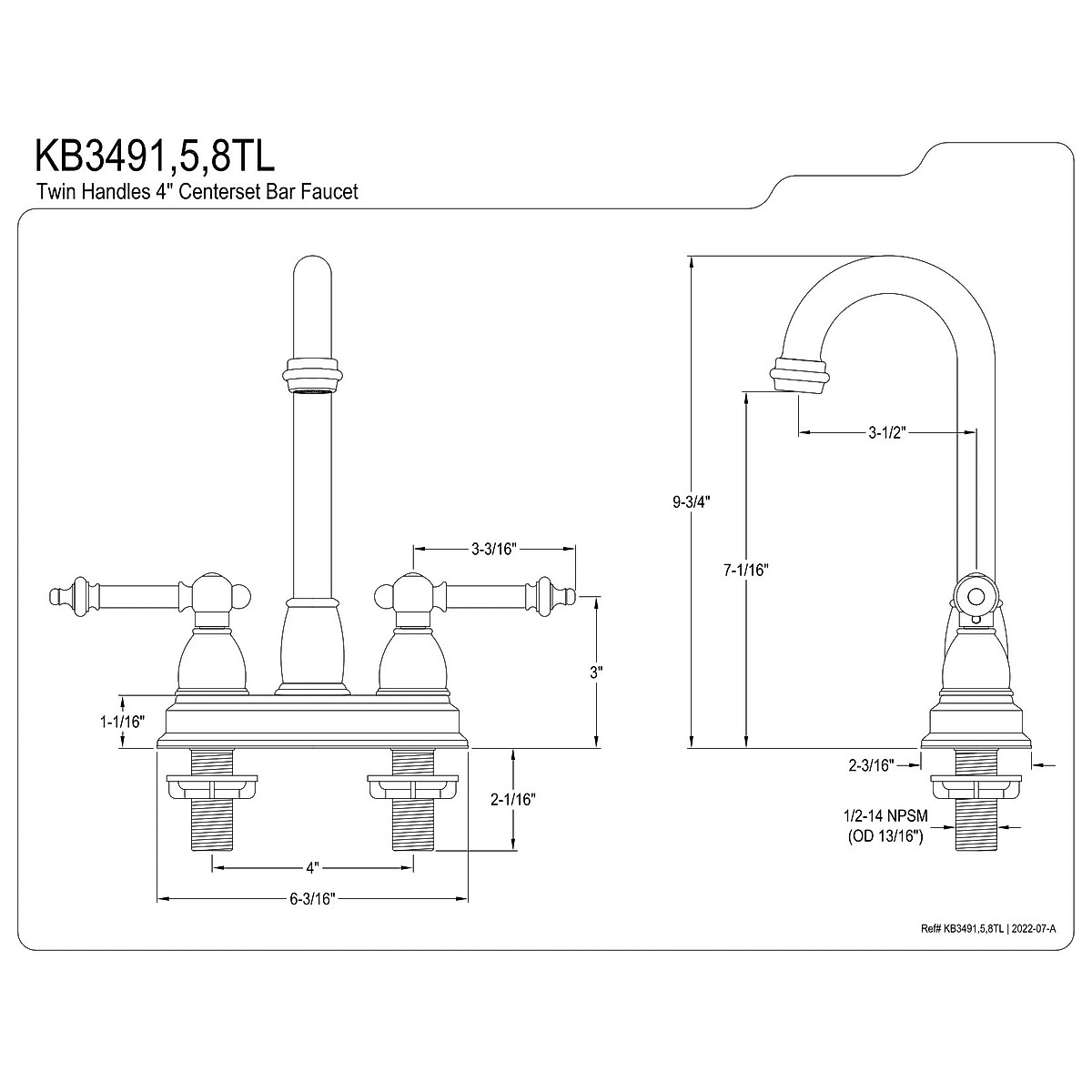 Kingston Brass KB3495TL Restoration Bar Faucet Without Pop-Up, 3-3/4-Inch, Oil Rubbed Bronze