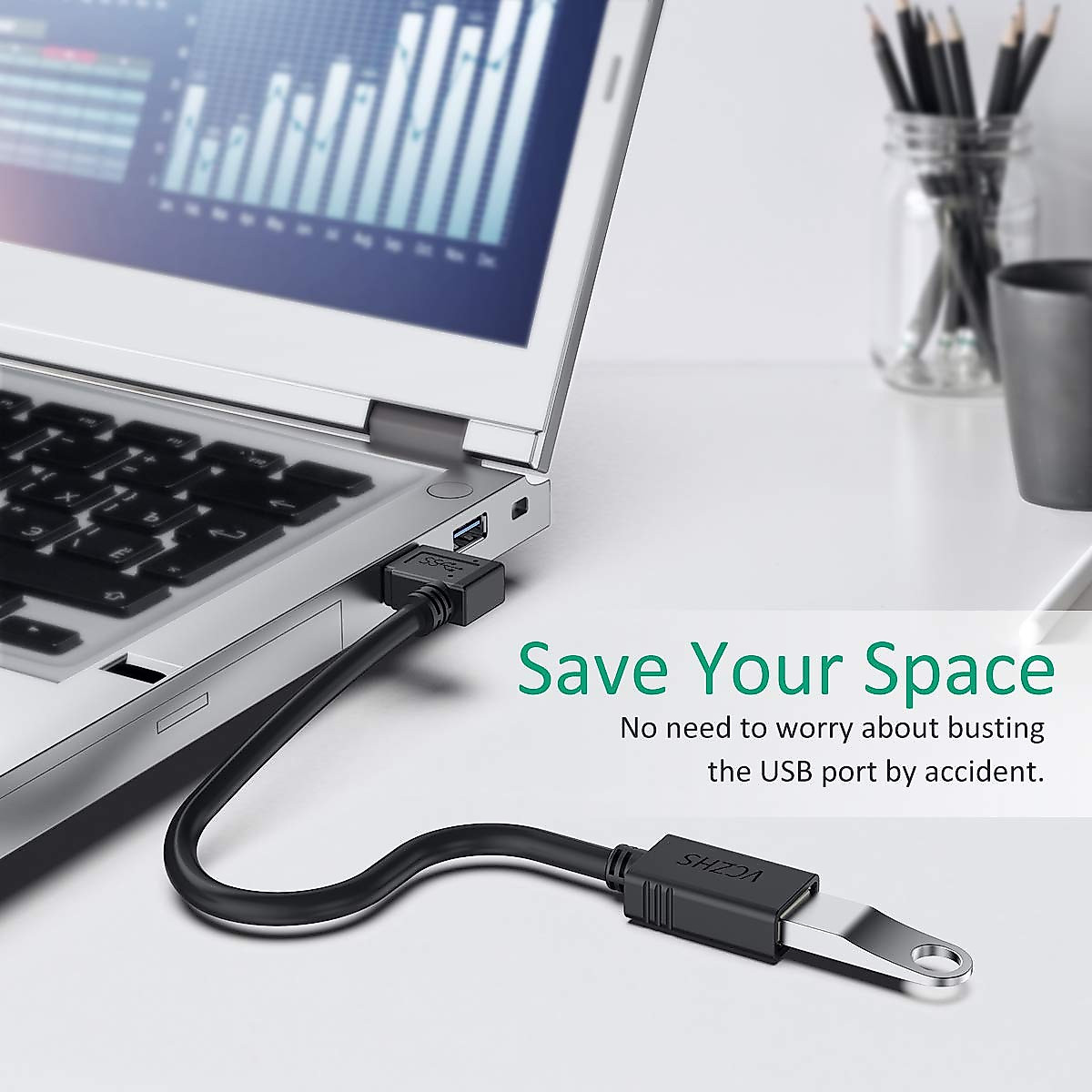 USB Extension Cable Right Angle USB Adapter, VCZHS 2 Pack Short USB 3.0 Extension Cable 1ft Right Angle 90 Degree USB Adapter, Left and Right Angle one Each