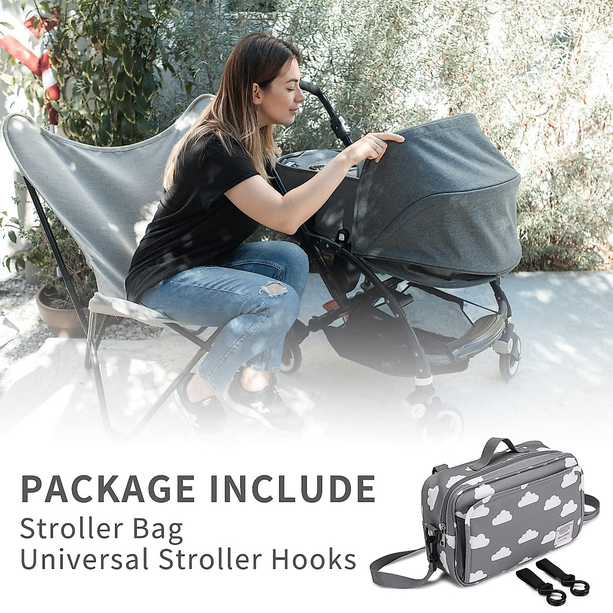 Small Diaper Bag, Stroller Organizer Bags for Baby with Insulated Pocket, Stroller Hooks and Adjustable Strap,Universal Mini Diaper Tote Bags Fit All Strollers, Gray