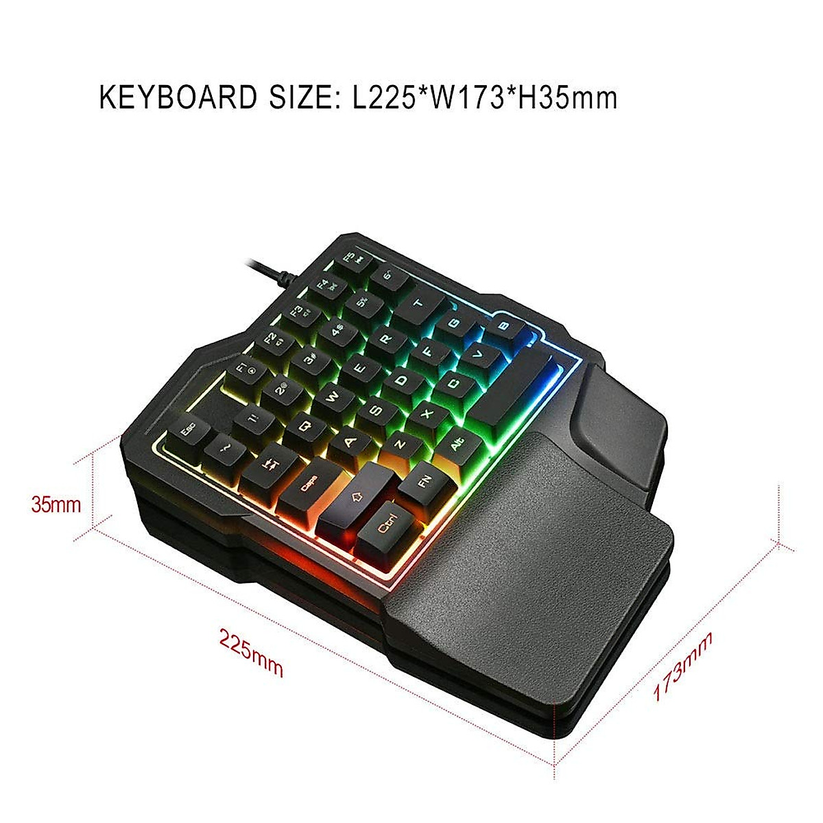 whdz USB Wired Mechanical Feeling Keyboard Mouse Set Ergonomic Single Hand Gaming Keyboard and Backlit Mouse Combo with Wrist Rest Support