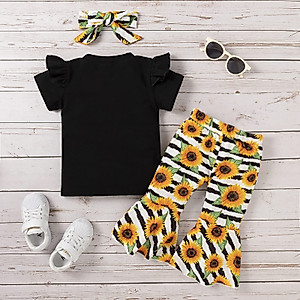 DREAM BUS Toddler Baby Girl Clothes Set My Only Sunshine Cute Ruffle Short Sleeve Top Sunflower Flared Pants Summer baby Girl Outfits 12-18Months