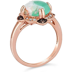 LE VIAN 3 1/4 Carat Cushion Shaped Green Aquaprase Cabochon White Topaz and Smoky Quartz Milgrain Flower Statement Ring for Women in 14k Rose Gold Plated 925 Sterling Silver Promise Ring Size 10
