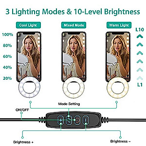 NexiGo 3.5 Inch Dual Selfie Ring Light with Moible Phone & Webcam Holder, 3-Light Modes, 10 Brightness Levels, LED Ringlight with Tripod Stand, for Live Streaming Makeup Video Conference