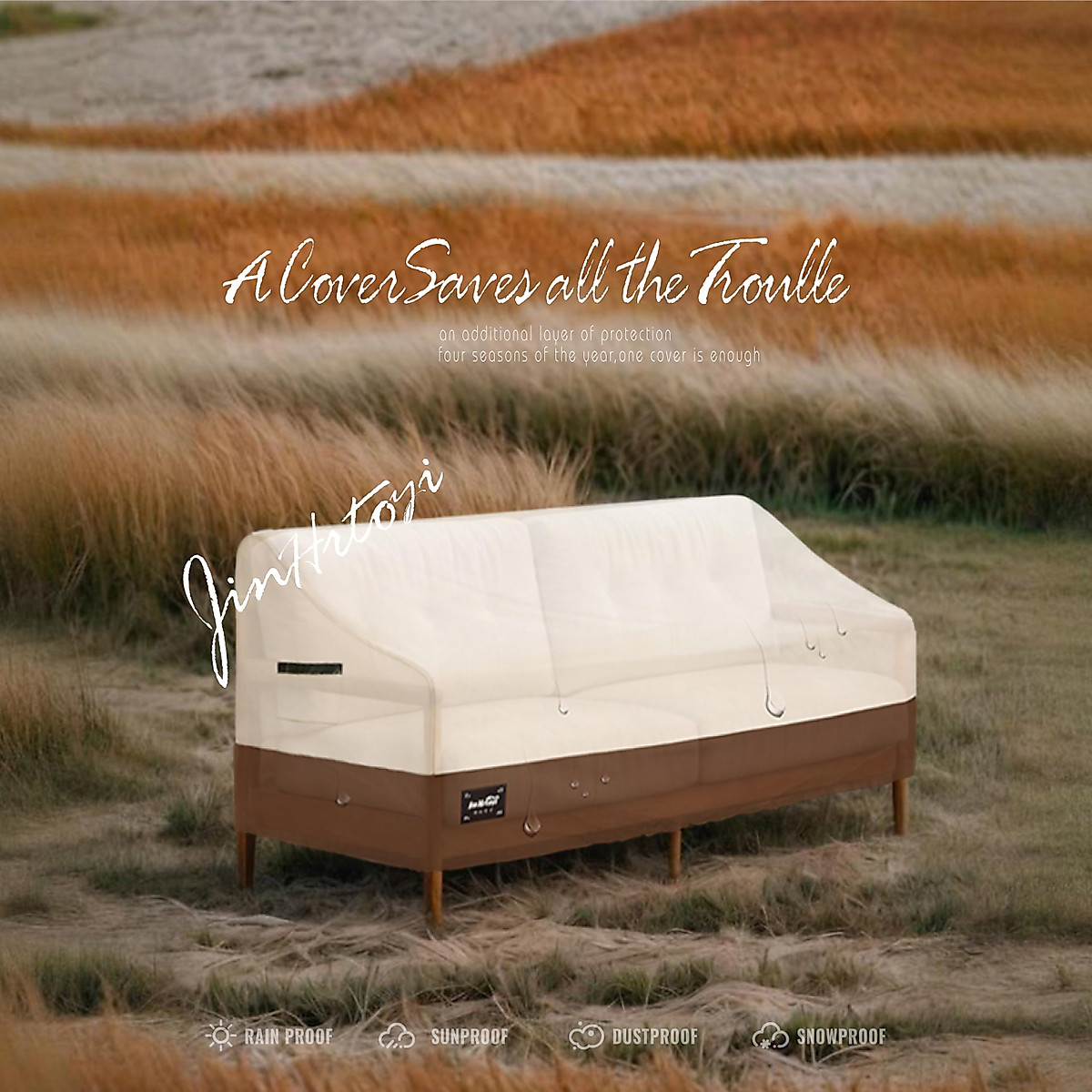 Jin Hrtoyi 2-Seater Outdoor Couch Cover,58" Wx32 Dx31 H Inches Patio Loveseat Cover,100% Waterproof Heavy Duty Patio Sofa Covers,Patio Furniture Covers,Beige&Brown