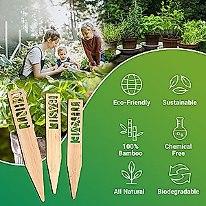 Boldernest Bamboo Herb Garden Markers - Set of 12 Beautiful Herb Garden Labels - Sturdy Herb Markers for Outdoor Garden or Potted Herbs - Lovely Herb Garden Signs