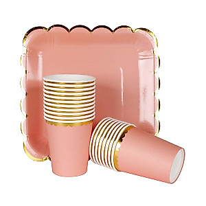 Geeklife Pastel Orange Paper Party Cups with Gold Border, Gold Foil Disposable Paper Cups 9oz for Wedding,Party,Cocktail and Anniversary Dinner, 40Pcs