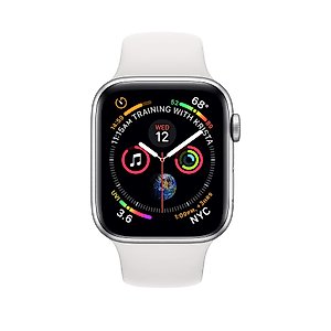 Apple Watch Series 4 (GPS + Cellular, 44MM) - Silver Aluminum Case with White Sport Band (Renewed)