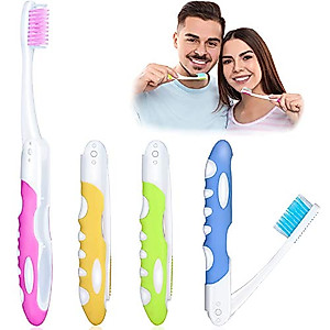 4 Pieces Folding Travel Toothbrush Portable Soft Toothbrush with Soft Bristles Brushes for Sensitive Gums (Pink, Yellow, Blue, Green)