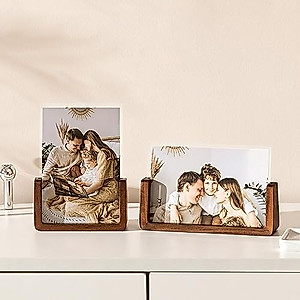 eletecpro Picture Frame 2 Pack, 4X6 Brown Picture Frames with Walnut Wood Base and High Definition Break Free Acrylic Glass Covers for Tabletop or Desktop Display, Horizontal & Vertical