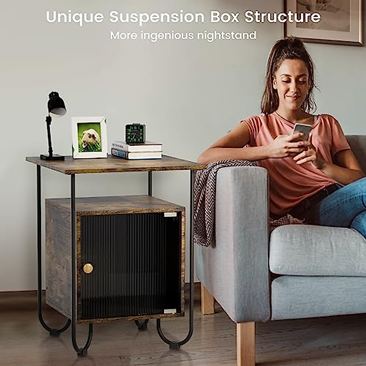 LiebeRen End Table,Large End Table,Nightstand,Side Table, Side Tables Bedroom,Mid Century Modern Nightstand,Vintage Style.