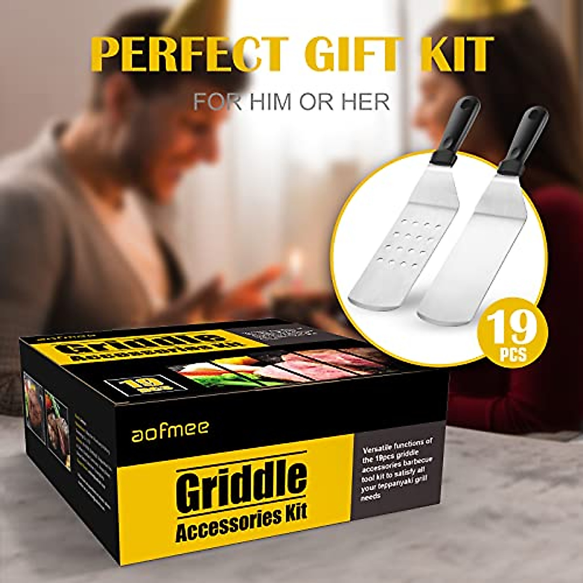 Griddle Accessories Kit, 19 Pcs Flat Top Grill Accessories Set for Blackstone and Camp Chef, Griddle Tools Set with Basting Cover, Spatula, Scraper, Bottle, Tongs, Egg Ring for Outdoor BBQ and Camping