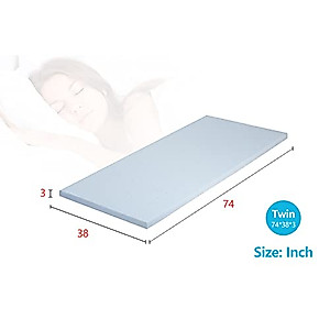3 Inch Memory Foam Mattress Topper Cooling Gel Infused Mattress Topper Ventilated Design Pressure-Relieving Layers CertiPUR-US Certified,Twin Blue