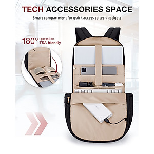 BAGSMART Travel Laptop Backpack Women 17.3 Inch Computer Backpack with USB Charging Port College Bookbag Work Business, Quilted Black