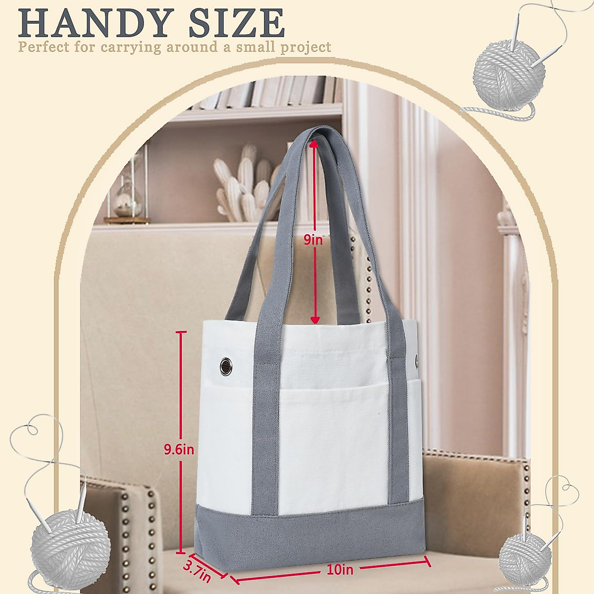 LeCorner Yarn Bag, Canvas Tote Crochet Bag Organizer, Lightweight Yarn Storage Knitting Bag for Crocheting, Portable Travel Crochet Bags and Totes, Crochet Accessories, Knitting Kit Holder