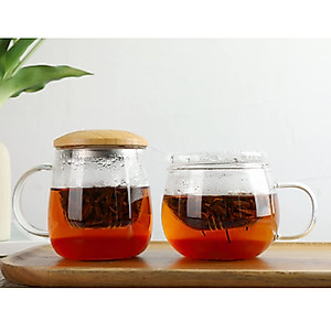 Set of 2 Glass Tea Cups Tea Mug with Infuser and Lid - Heat Resistant Borosilicate Glass, Clear Teacup with Strainer for Loose Leaf Tea, Blooming Tea, and Tea Bags - Ideal for Tea Lovers