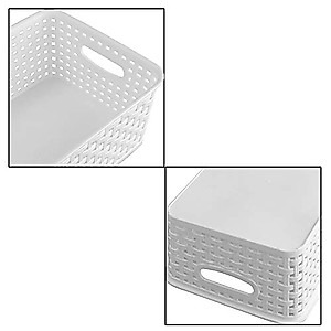 AnnkkyUS 6-Pack White Storage Plastic Baskets, Plastic Weave Basket for Organizing