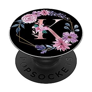 Personalized Women Girls Alphabet Floral K Initial Letter PopSockets PopGrip: Swappable Grip for Phones & Tablets