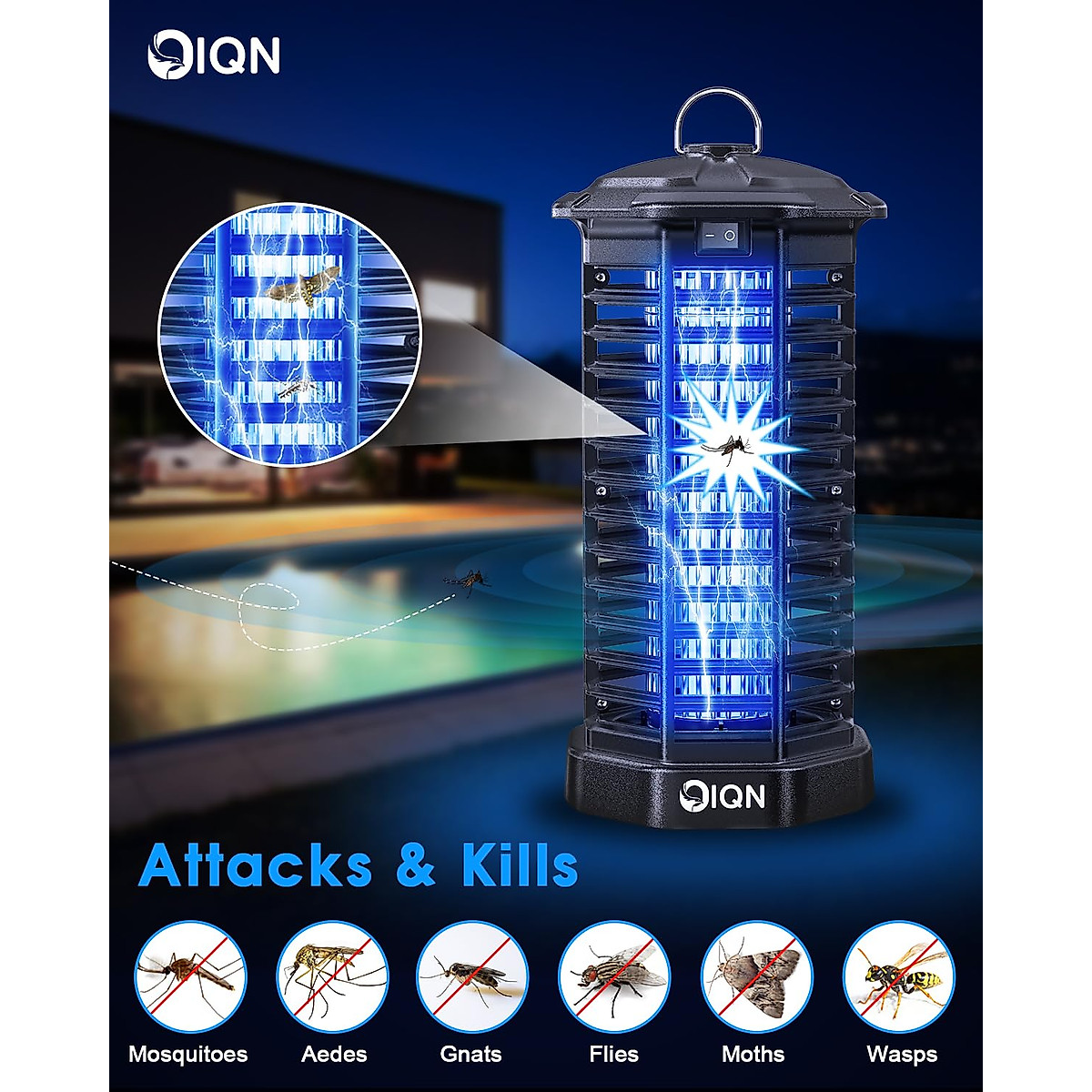 Bug Zapper Outdoor, Plug in Electric Mosquito Fly Zapper w/ 15W Light & 4200V Grid & on/Off Switch, Mosquito Traps & Killer for Indoor, Kitchen, Patio, Backyard and More (Black)