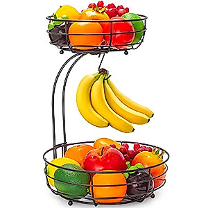 Kufutee 2-Tier Countertop Fruit Basket Bowl With Banana Hanger,Bronze