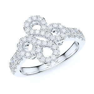 PRSTANI Sterling Silver Love Knot Intersecting Infinity Simulated Round Brilliant Cut Diamond Paved Promise Engagement Ring (7.5)