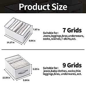 fufeisi 2Pcs Wardrobe Clothes Organizer 7 Grids, Storage Bins with Dividers Zip Folding, Bra Sock Pants T-Shirt Legging Jeans Organizer For Closet, Washable Closet Organizers with Handle