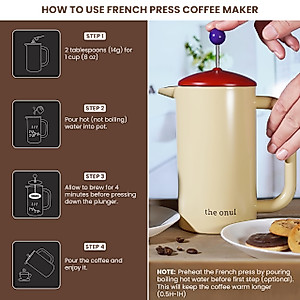 the onul French Press Coffee Maker 34 oz.- Stainless Steel Double Wall Insulated Coffee Press - 3 Level Filtration System with an Exrtra Filter - Cold Brew Coffee and Tea