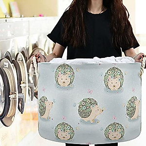 visesunny Hedgehog Spring Flower Meadow Laundry Baskets Fabric Storage Bin Storage Box Collapsible Storage Basket Toy Clothes Shelves Basket for Bathroom,Bedroom,Nursery,Closet,Office