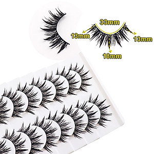 Losha Eyelashes Wispy Wet Look Manga Lashes Natural Look 18mm Spiky Anime Fake Eyelashes 10 Pairs Handmade Faux Mink Lashes Pack (02)