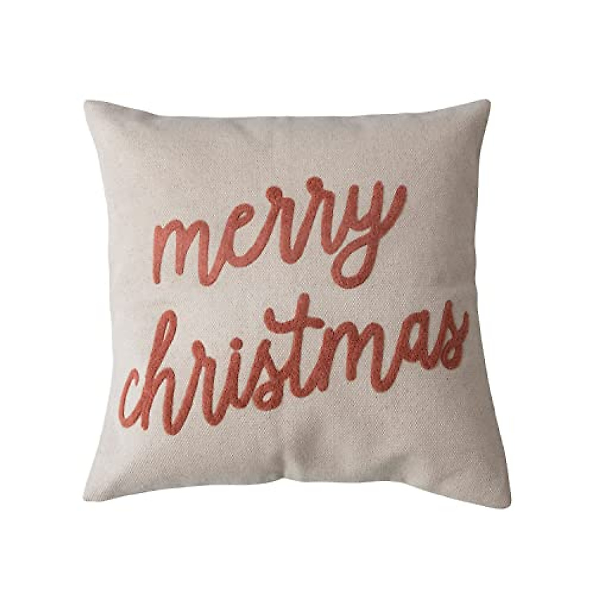 Creative Co-Op Square Cotton Pillow with "Merry Christmas" Embroidery, Cream and Sienna