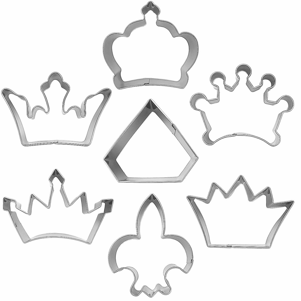 Crown Cookie Cutter Set of 7 pcs, Stainless Steel Princess Crown Series Fondant Cutters Baking Molds