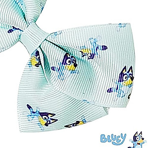 Bluey Kids Hair Bows - Hair Accessories Gift Set - Bluey Hair Bows - 7 Pcs 4 Inch Bow Bundle - Hair Bows for Girls - Different Bluey print on each clip - Alligator Clip - Ages 3 +