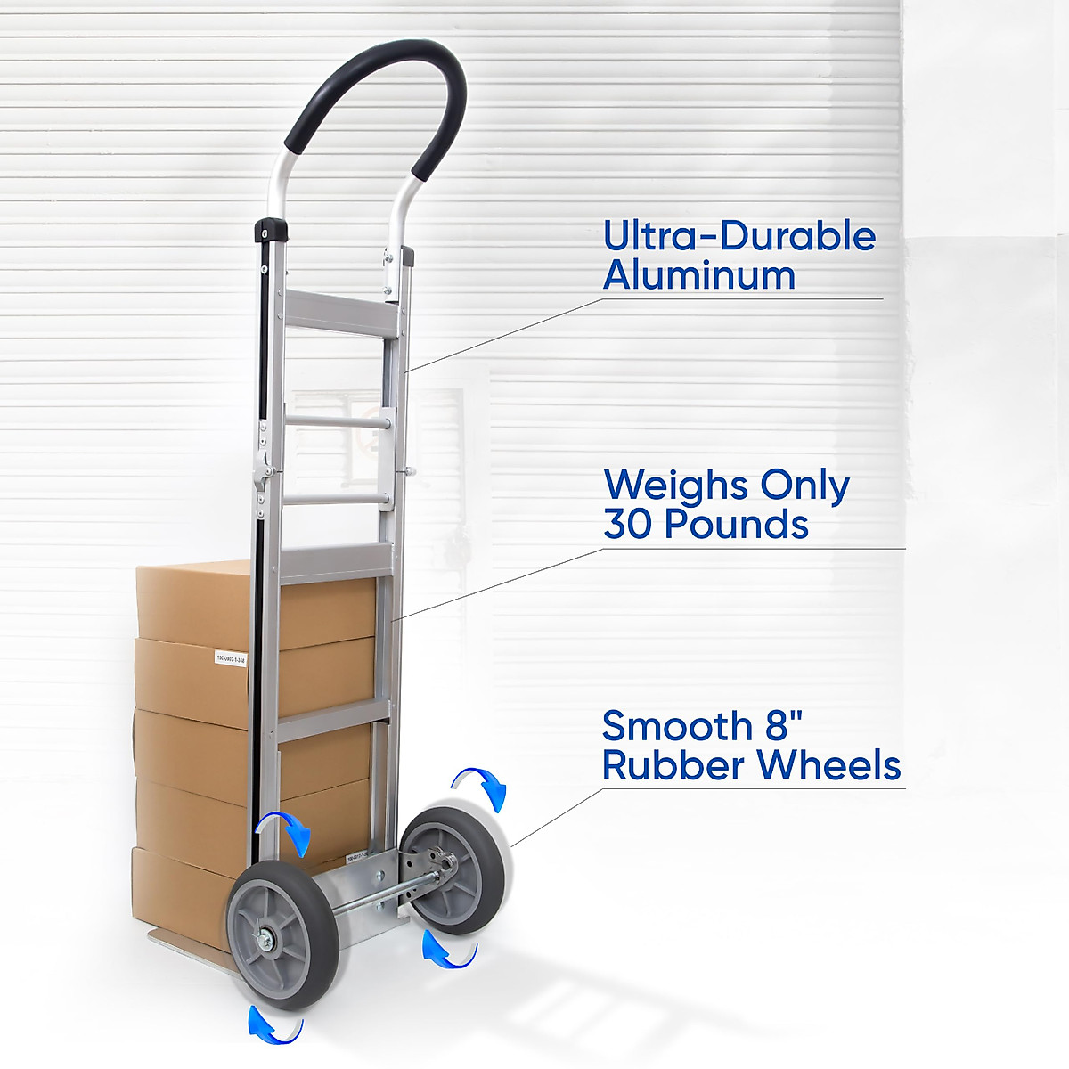 Olympia Tools 500LB Aluminum Appliance Folding Hand Truck - Foldable Heavy Duty Moving Furniture Dolly Cart with 2-Wheels 8" TPR & Ergonomic Handle - Light Weight Trolley Hand Trucks for Moving