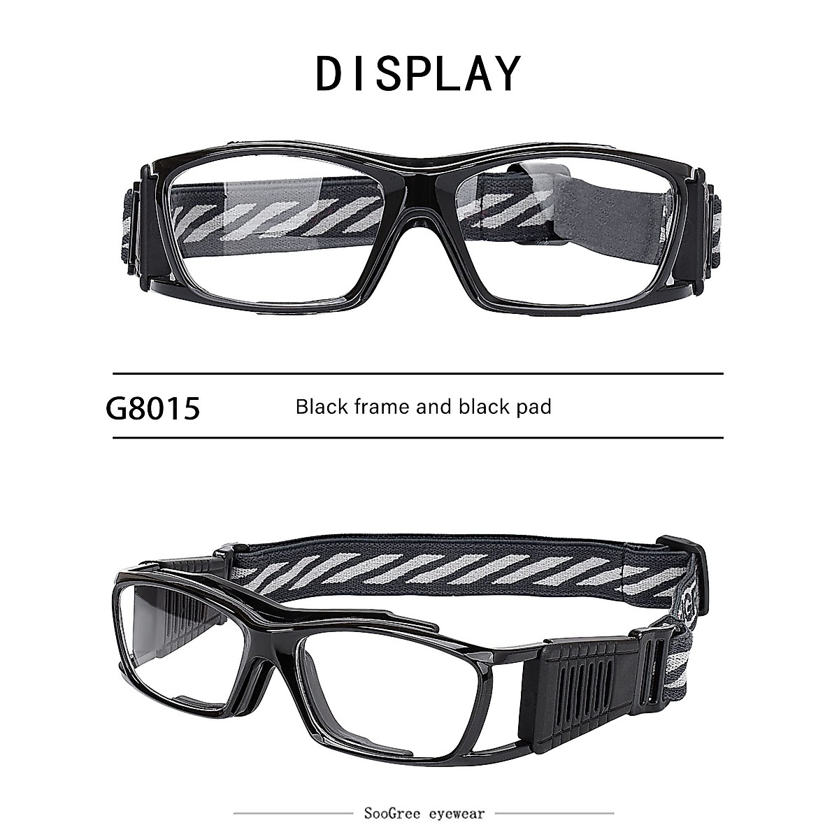 SooGree Racquetball Goggles - Sports Glasses Basketball Football Protective Eyewear Anti Fog Shock Absorption with Adjustable Strap (G8015 Black frame black pad)