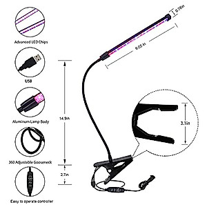 Ecoogrower LED Grow Lights for Indoor Plants, Plant Growing Lamps for Indoor Plants, 20W Full Spectrum Adjustable Gooseneck 9 Dimmable Levels 3 Modes Timing Function, 1 Head