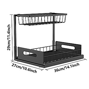 NLBTW Under Sink Organizer and Storage, 2 Tier Bathroom Kitchen Cabinet Shelf Organizers Shelves Cleaning Supplies Organization with Pull-Out Sliding Drawer (Black)
