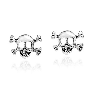 AeraVida Stylish Sterling Silver Skull & Crossbones Post Stud Earrings