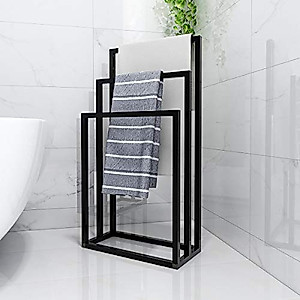 TSLY Metal Towel Rack 3 Bars Freestanding Drying Shelf 3 Tier Storage Organizer Washcloths Holder for Bathroom (Black)