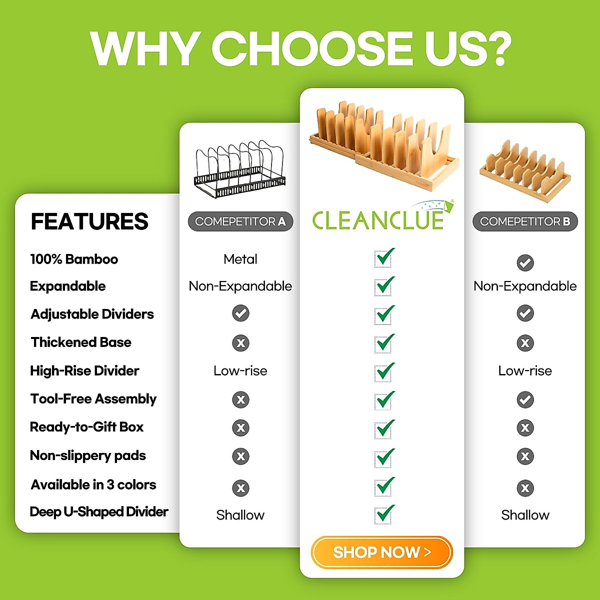 Pots and Pans Organizer under Cabinet, Bamboo Expandable Bakeware and Cutting Board Organizers, Adjustable Pot Lids Holder Rack, Cookie Sheet Baking Pan, Tray Organizer for Kitchen Storage (Natural)