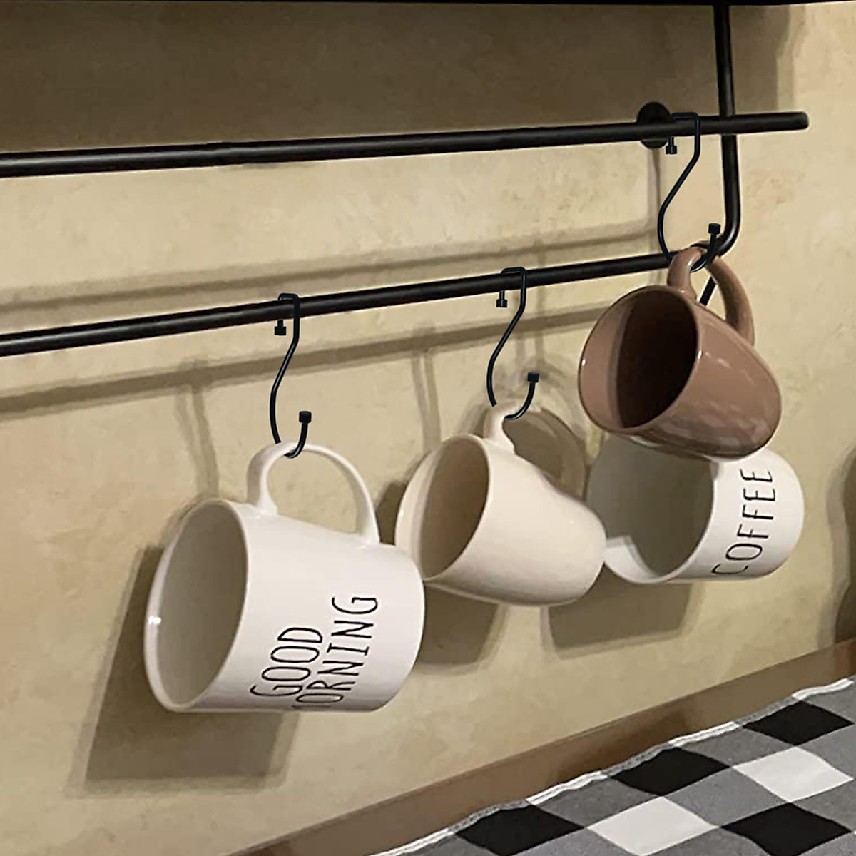 ANIASOM 12Pcs S Hooks Hanging 4 inch Heavy Duty Large S Hooks, Reversible Black Metal S Shaped Hooks, Utility Hooks, Heavy Duty Hanging Hooks for Kitchen, Bathroom, Garden, Indoor, Outdoor