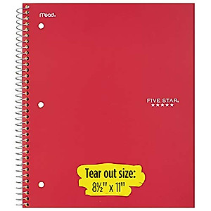 Five Star Spiral Notebooks, 5 Subject, College Ruled Paper, 200 Sheets, 11" x 8-1/2", Teal, Yellow, 2 Pack (73509)