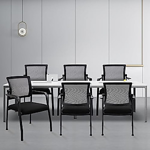 KLASIKA Desk Chair No Wheels with Adjustable Mesh Backrest, Arm Chair with Ergonomic Lumbar Support and Thickened Seats Cushion, Waiting Room Chairs for Office School Church Guest Reception, 2PACK