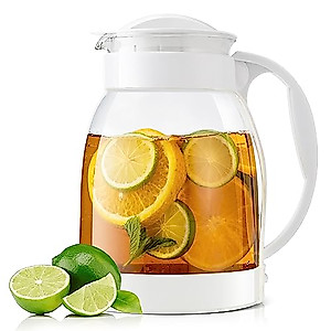 Glass Pitcher - HIHUOS 68oz Water Pitcher with Lid and Spout - Refined Beverage Pitcher with Handle for Easy Cleaning, Glass Jug for Water, Iced Tea, Juice, Lemonade
