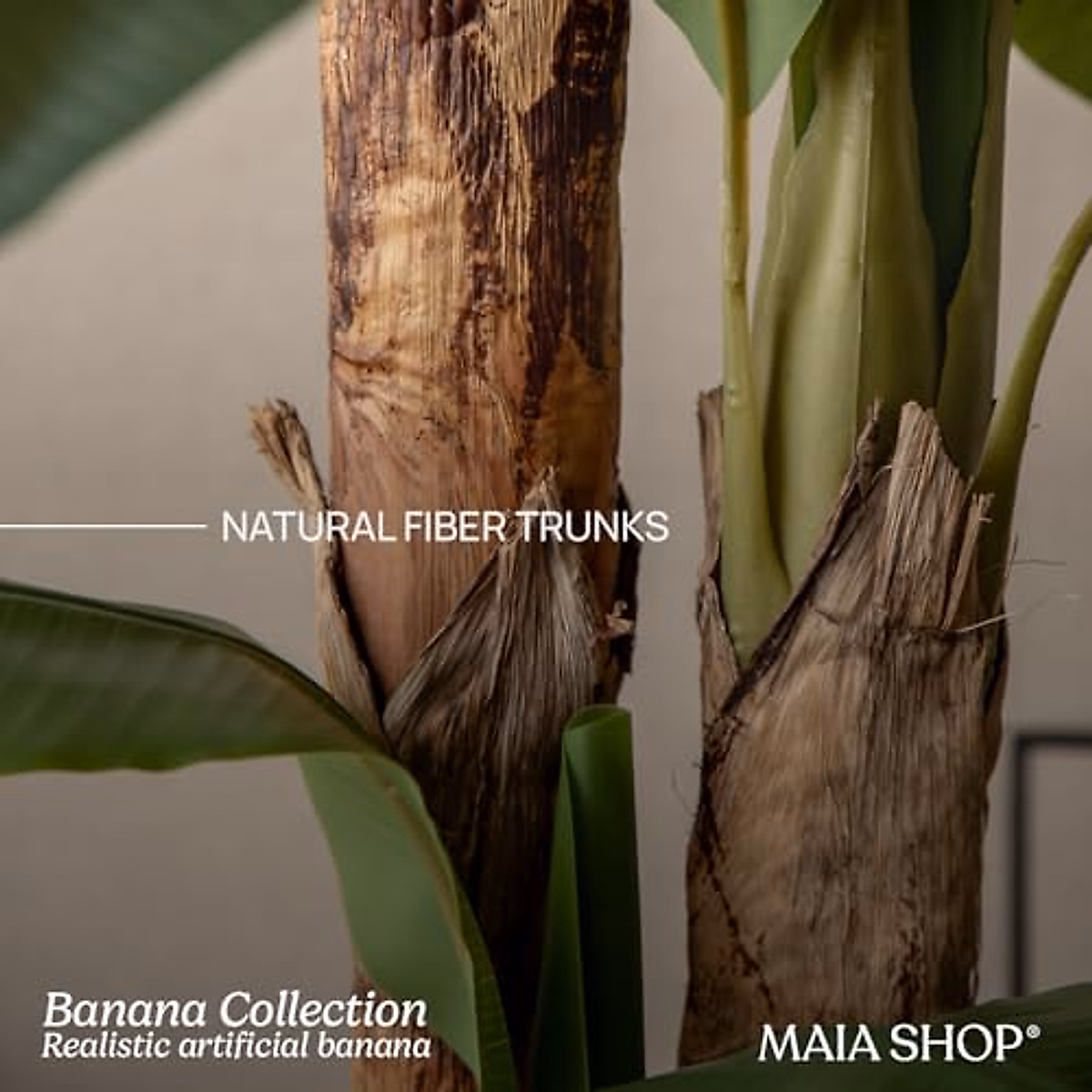 Maia Shop 4ft Artificial Banana Tree, Fake Plants for Home Decor, Natural Wood Trunk