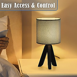 smusei Table Lamp Small Bedside Lamp for Nightstand Side Table Lamp with Grey Fabric Lampshade Modern Table Lamp for Home Office, Study Room, Bedroom, Living Room, Dorm (Grey & Black)