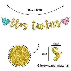 It's Twins Banner - Gold Glitter Baby Shower Bunting Gender Reveal Party for Babies Twin Decorations Supplies